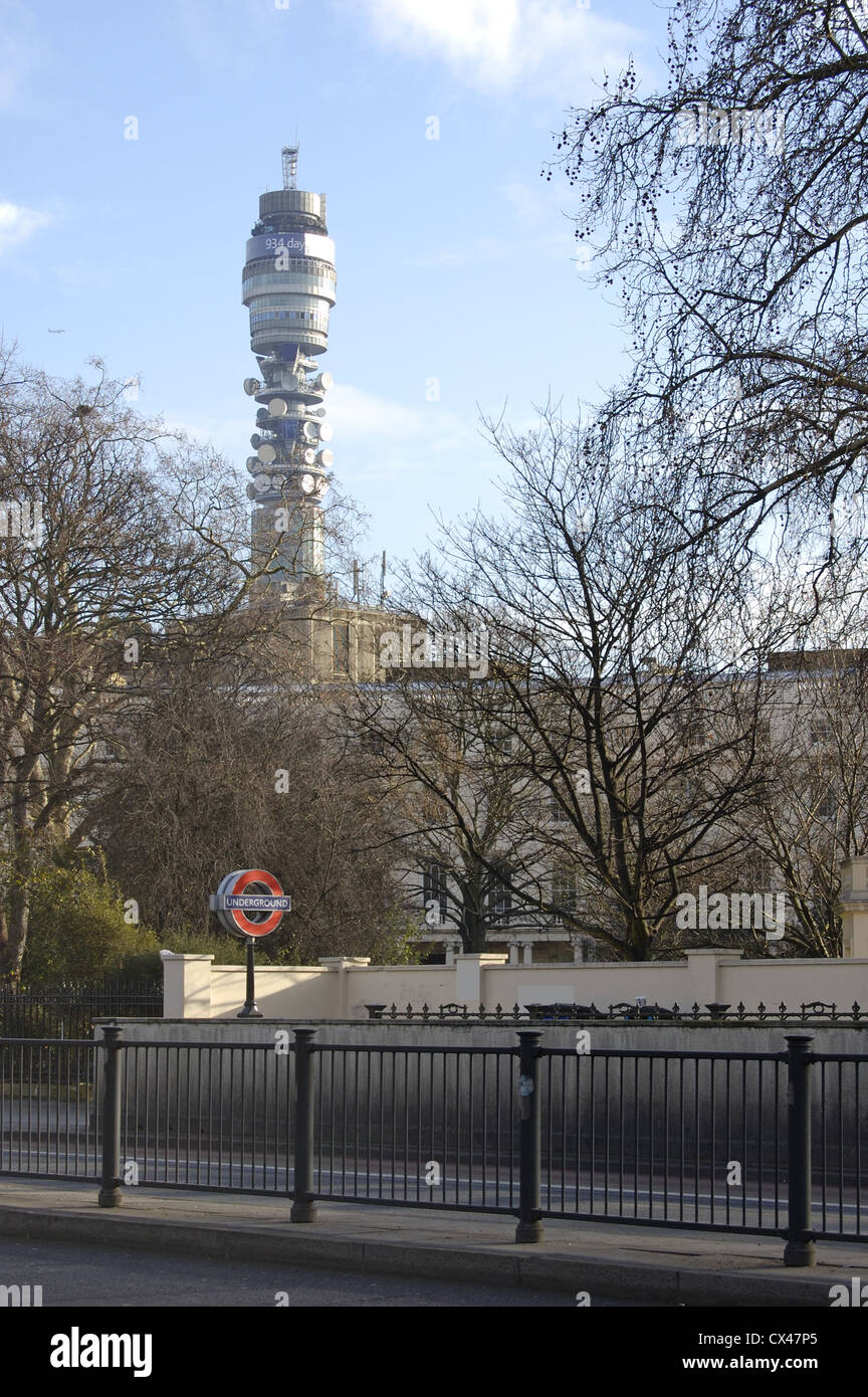 The telecom tower and underground station in London, England Stock ...