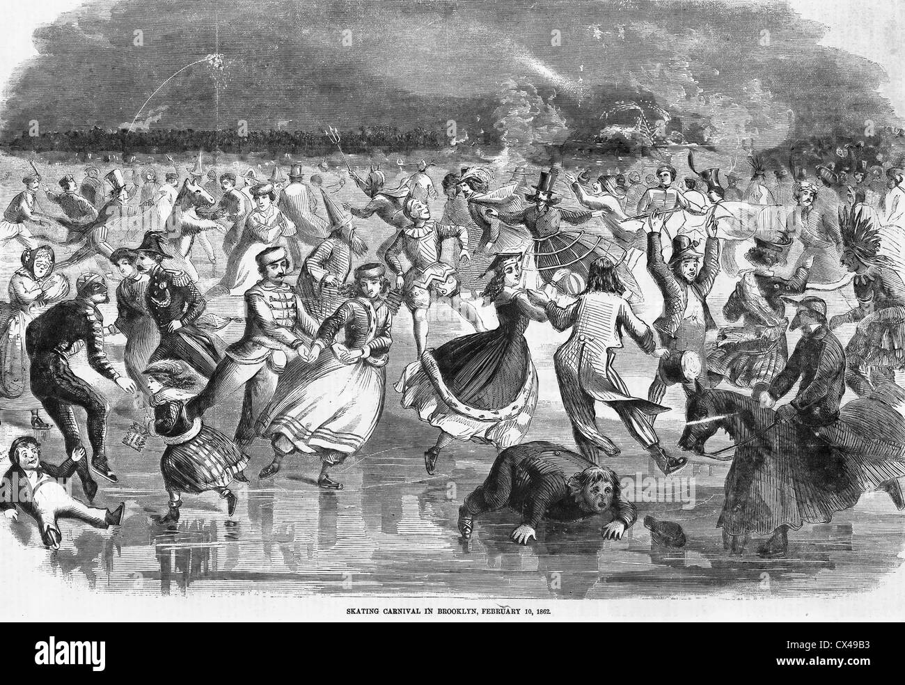 Skating carnival in Brooklyn, February 10, 1862 Stock Photo - Alamy