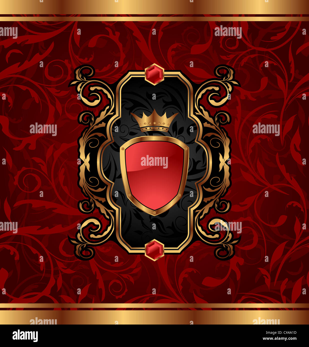 Illustration gold vintage frame with heraldic elements (crown, shield ...