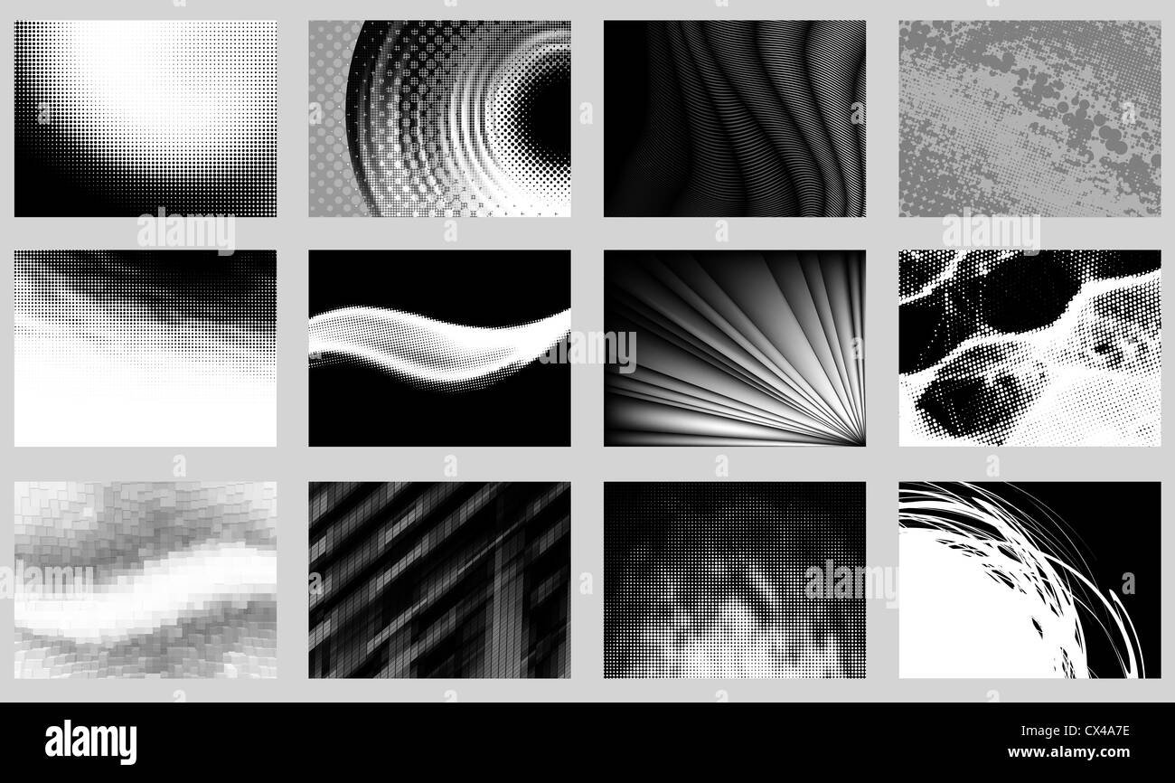 vector set of 12 stylized monochrome backgrounds Stock Photo - Alamy