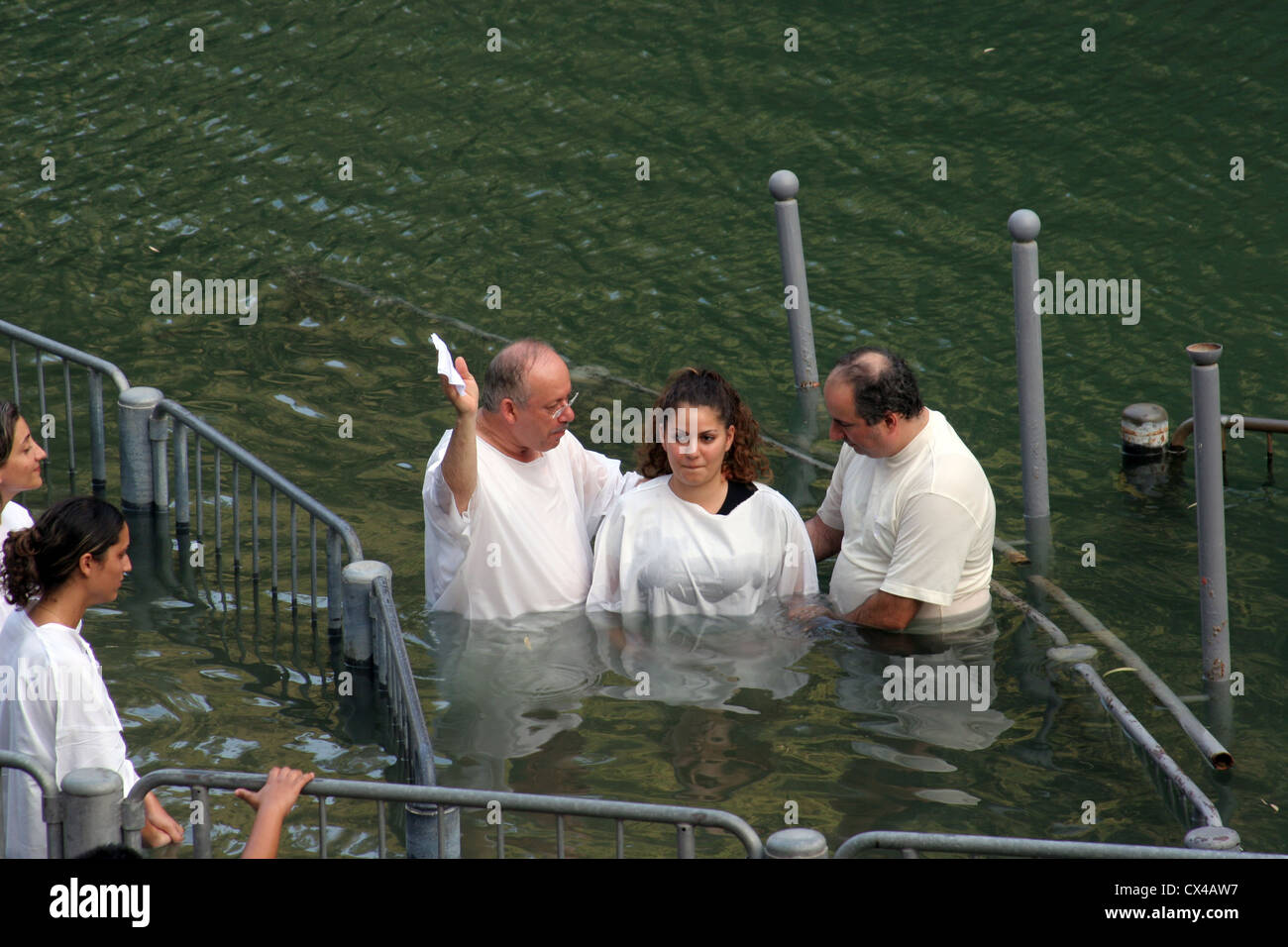 Baptismal site at Jordan river shore. Baptism of pilgrims in Yardenit ...