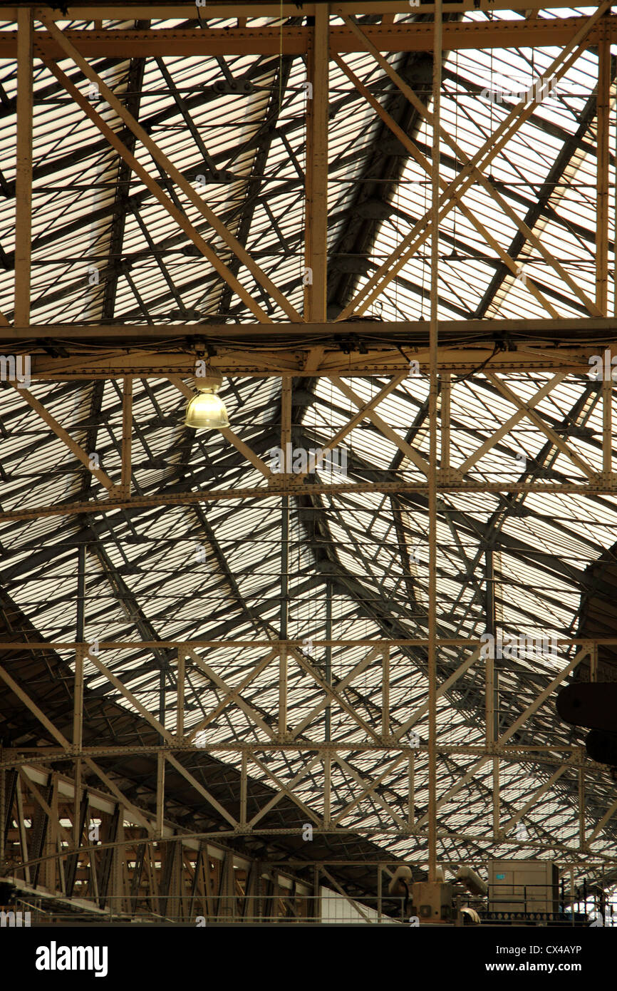 Industrial glass roof interior with associated framework Stock Photo ...