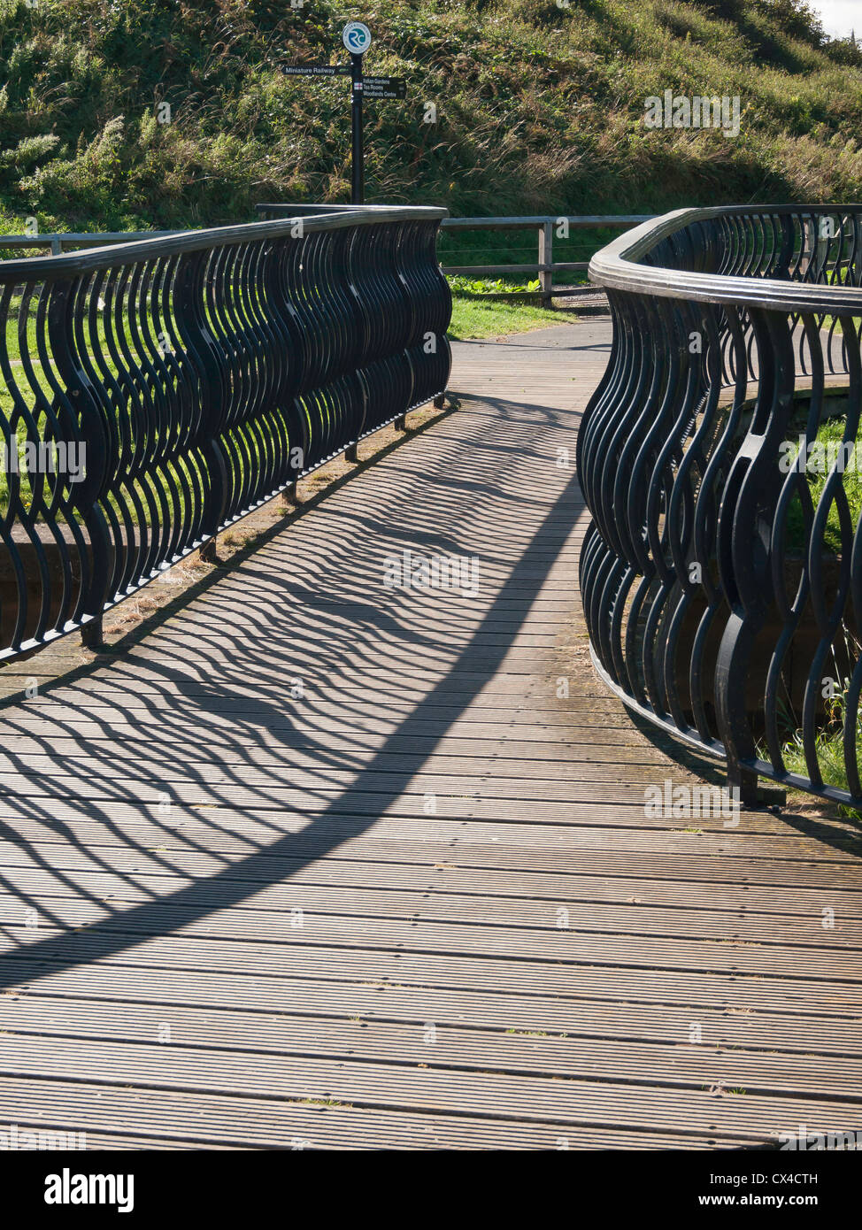A steel footbridge over the stream of Saltburn Ghyll in the park at ...