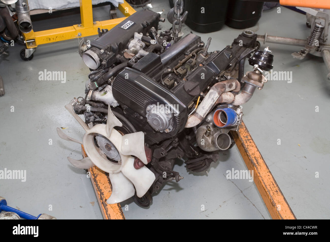 Second hand Nissan CA18DET car engine sitting in a workshop Stock Photo ...