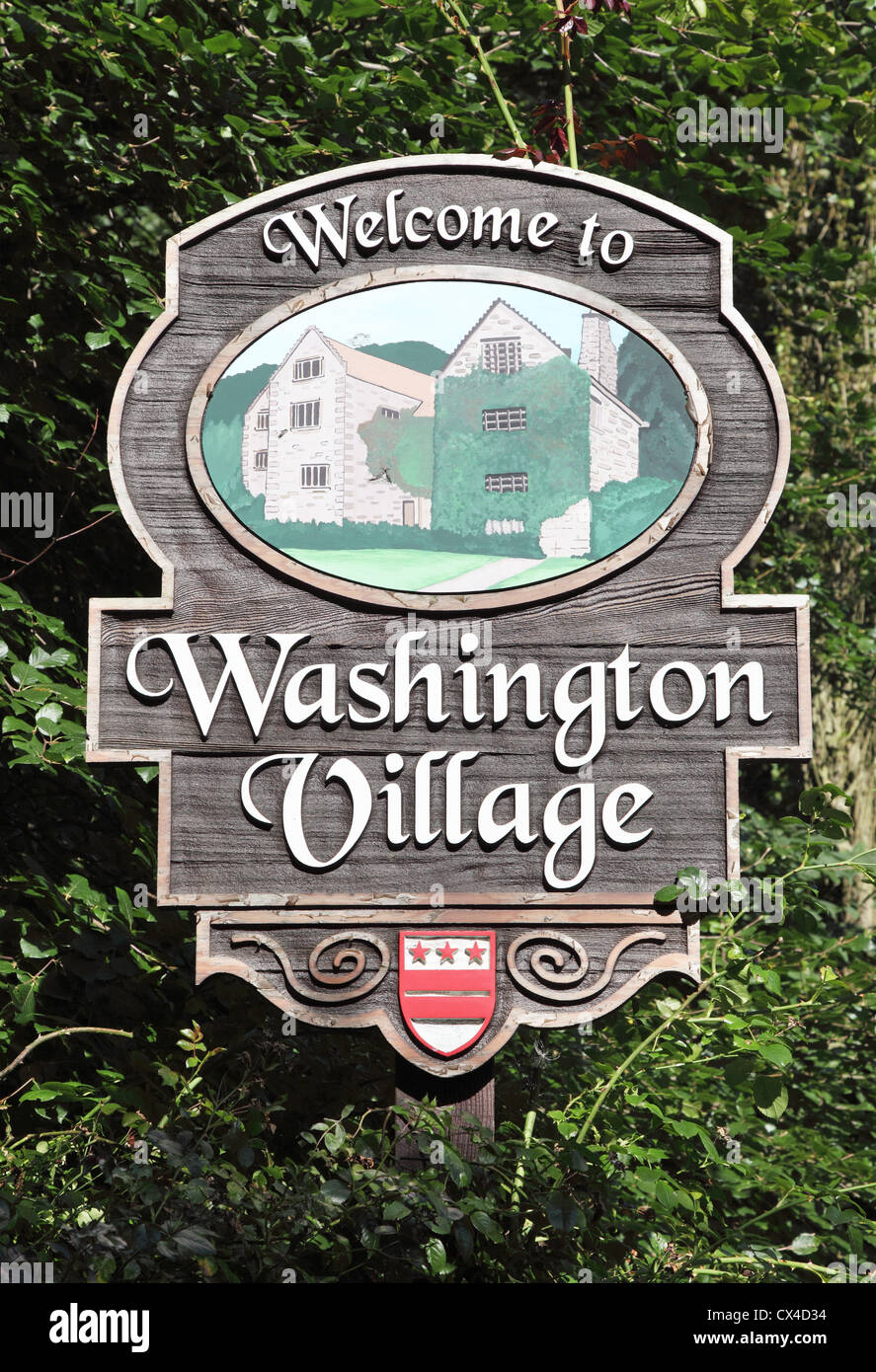 Washington village sign, north east England UK Stock Photo - Alamy