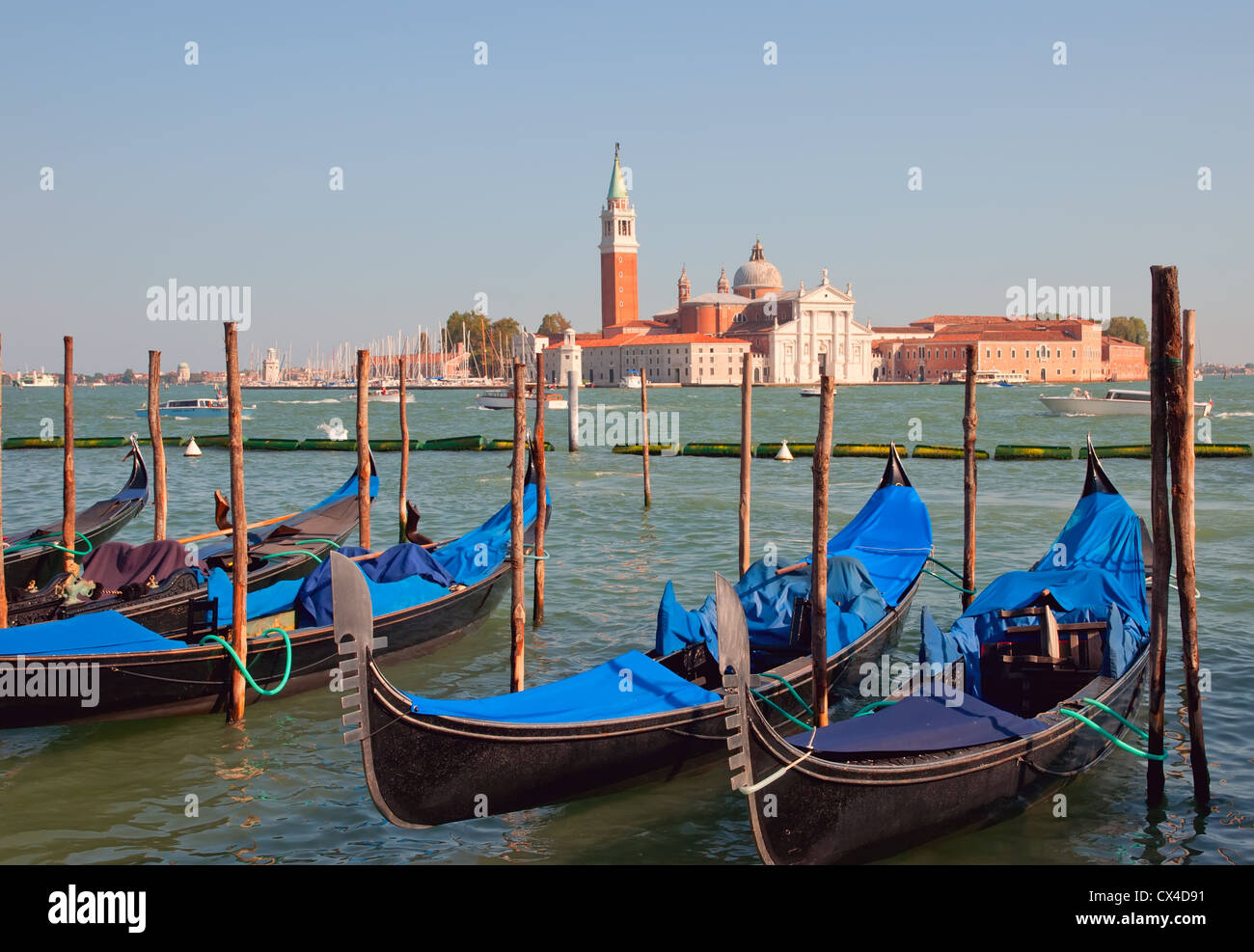 Gondolas on the dock at the St. Mark's Square in Venice Stock Photo - Alamy