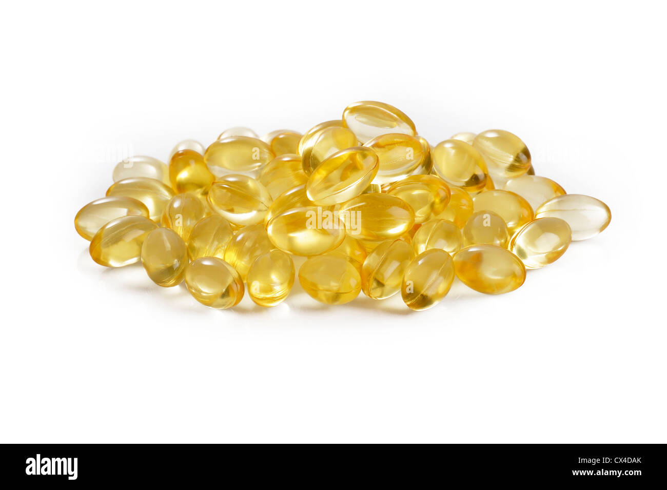 cod liver fish oil capsule on white background Stock Photo - Alamy