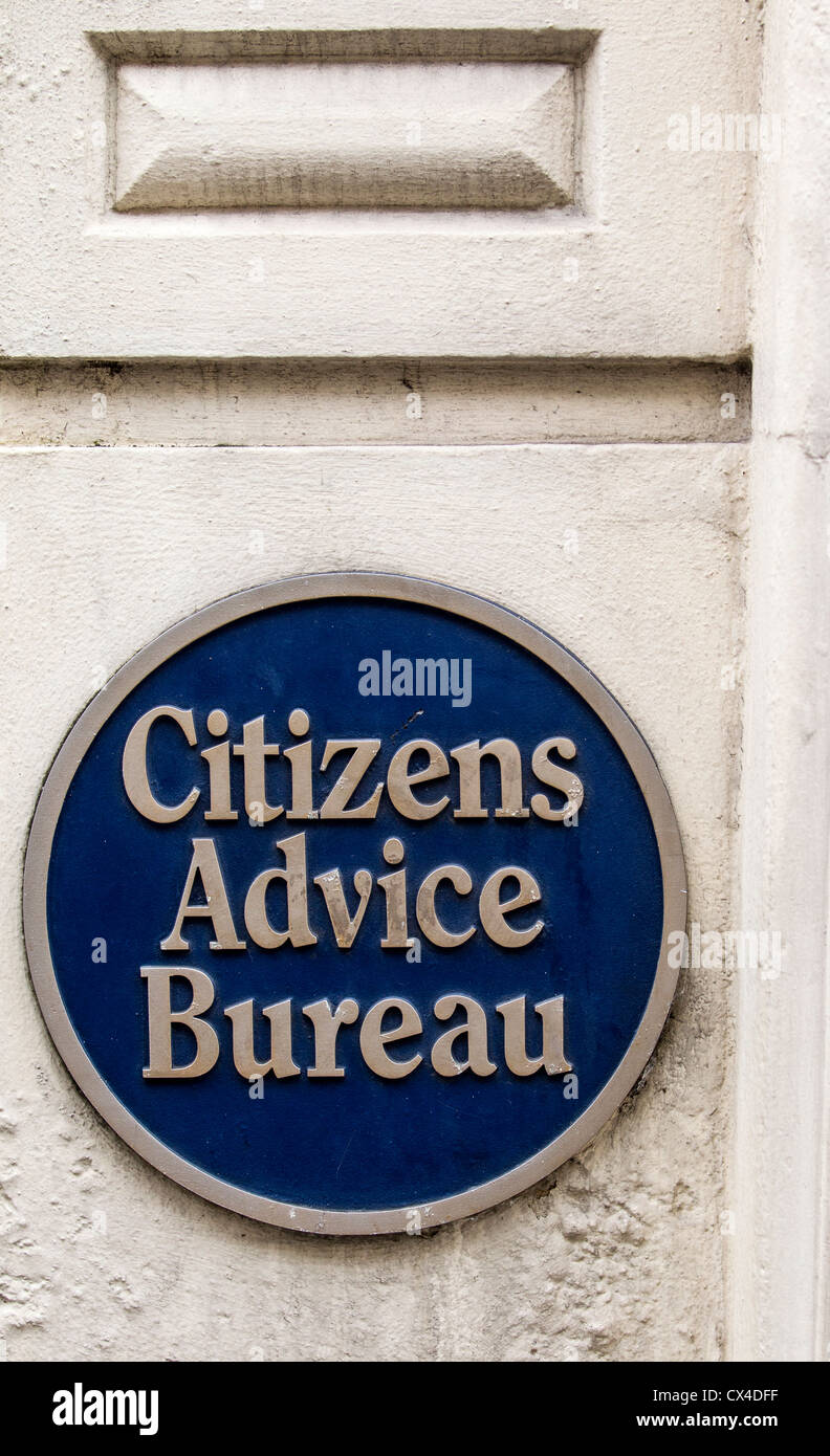 A plaque on the wall of a branch of the Citizens Advice Bureau Stock ...