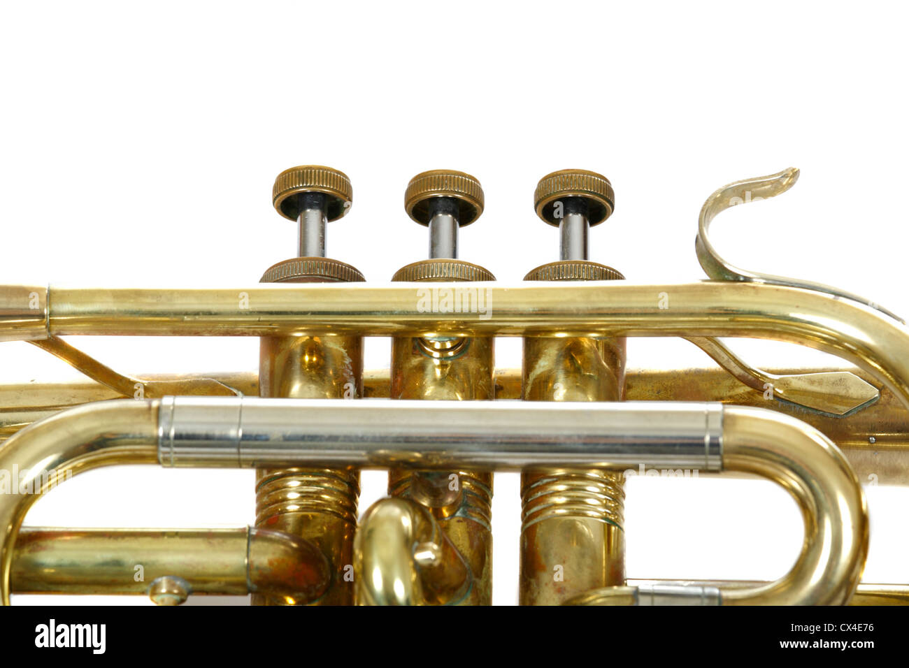 Old trumpet photo on the white background Stock Photo - Alamy