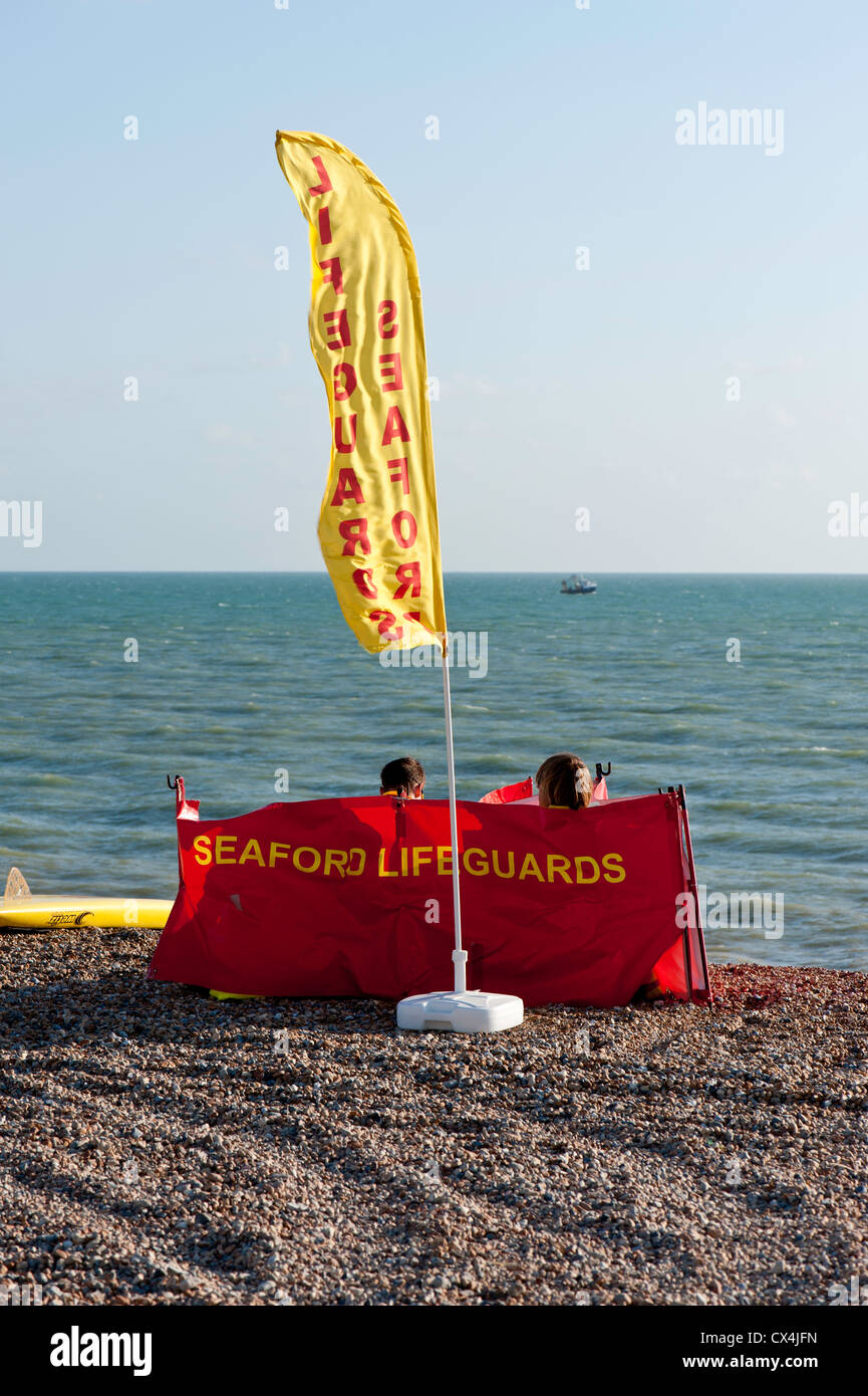 Lifeguards on the beach, Seaford, East Sussex, United Kingdom Stock ...