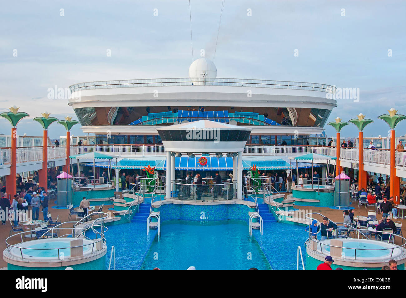 Panoramic view of Oasis poolside at noon, Cruise Ship Stock Photo - Alamy
