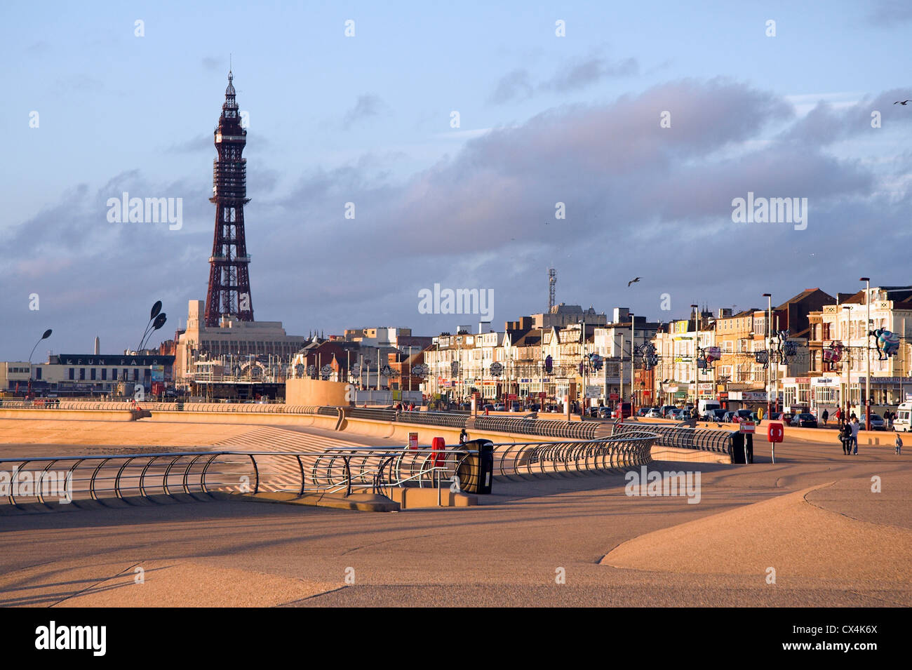 Regenerated Blackpool Promenade, with Blackpool Tower and Central Pier ...