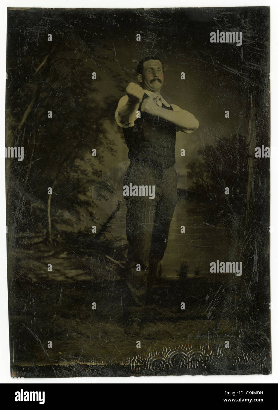 Circa 1860s tintype photograph of a man in a boxer's pose Stock Photo ...