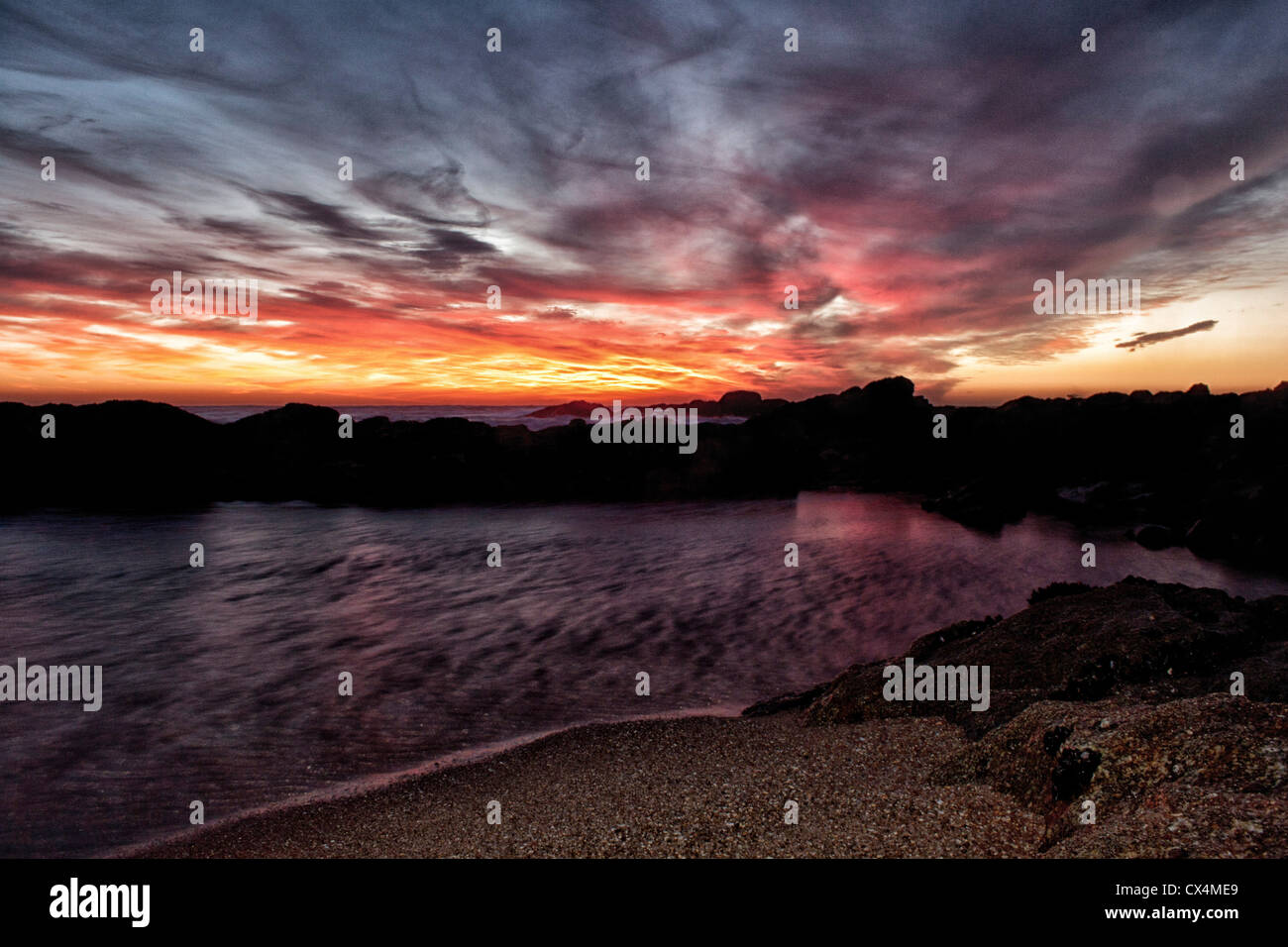 Majestic September sunset in agudela beach north of Portugal Stock ...
