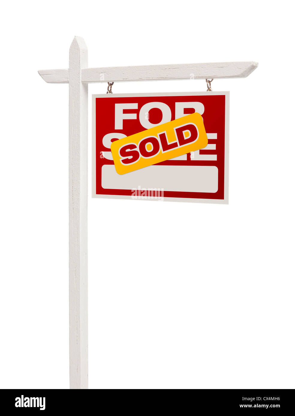 Red Sold For Sale Real Estate Sign Isolated on a White Background with ...