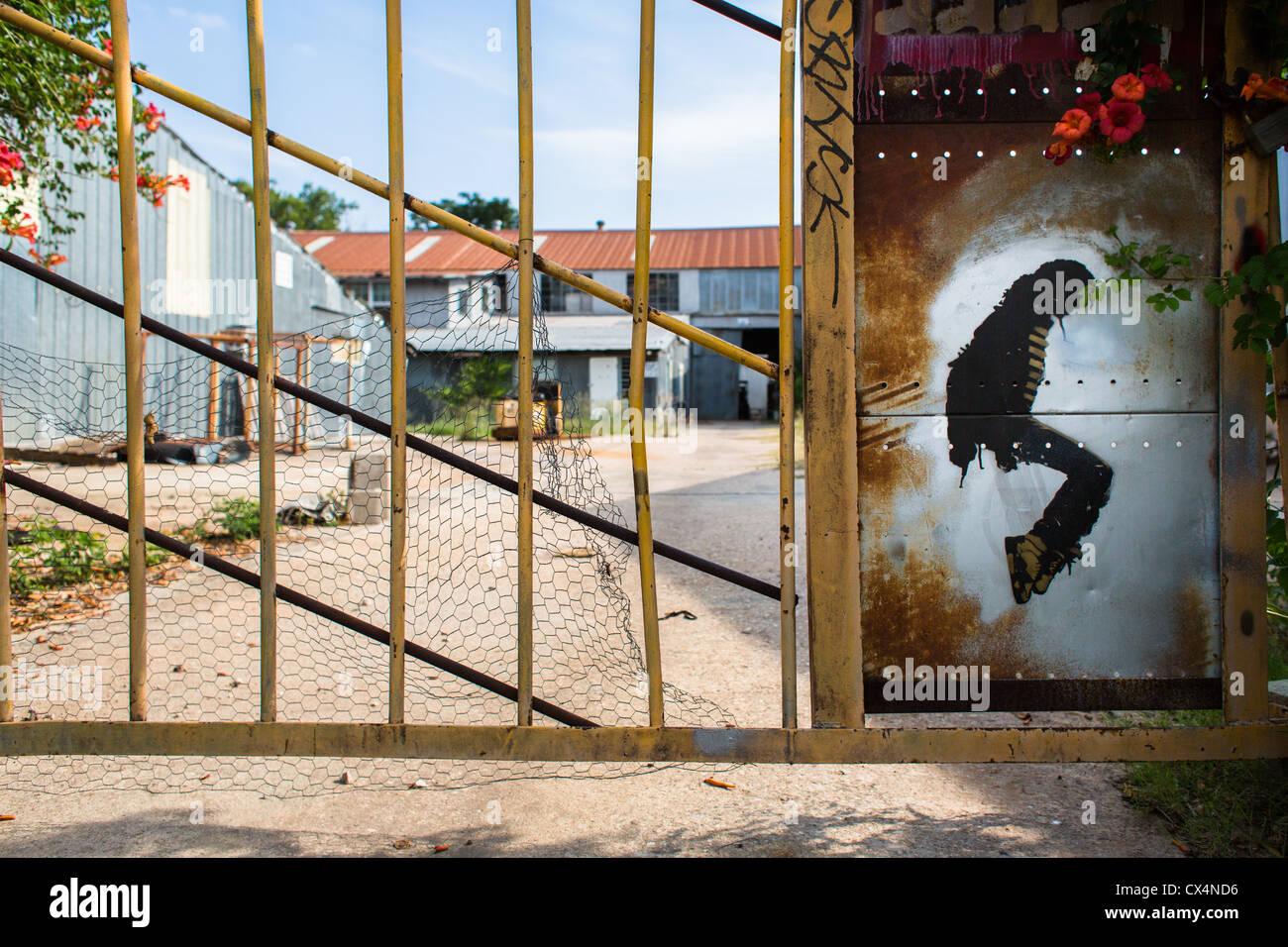 Michael Jackson stencil graffiti on an iron gate in east Austin, Texas ...