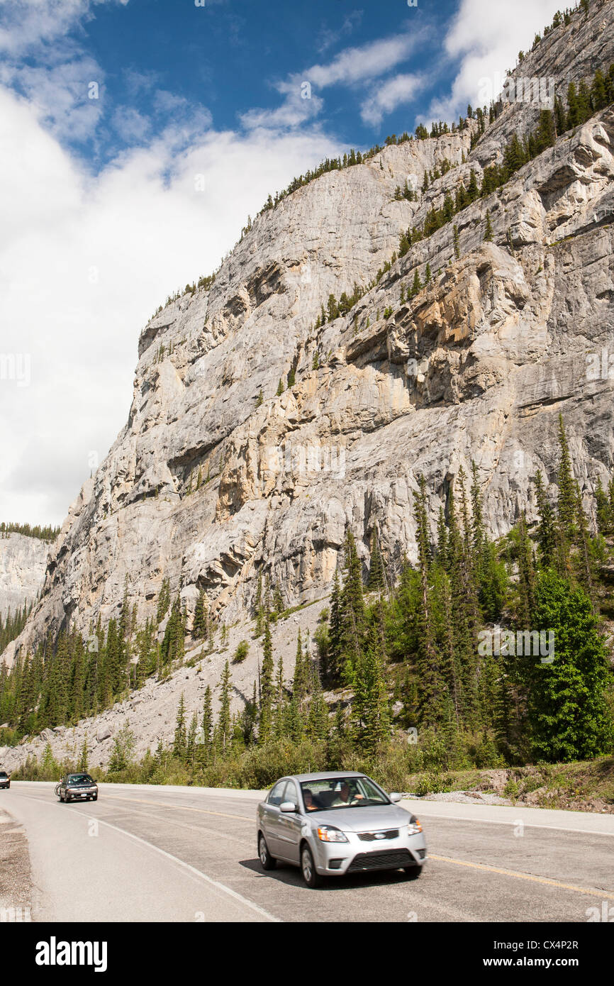 A roadside cliff on the Icefield Parkway in the Canadian Rockies Stock ...
