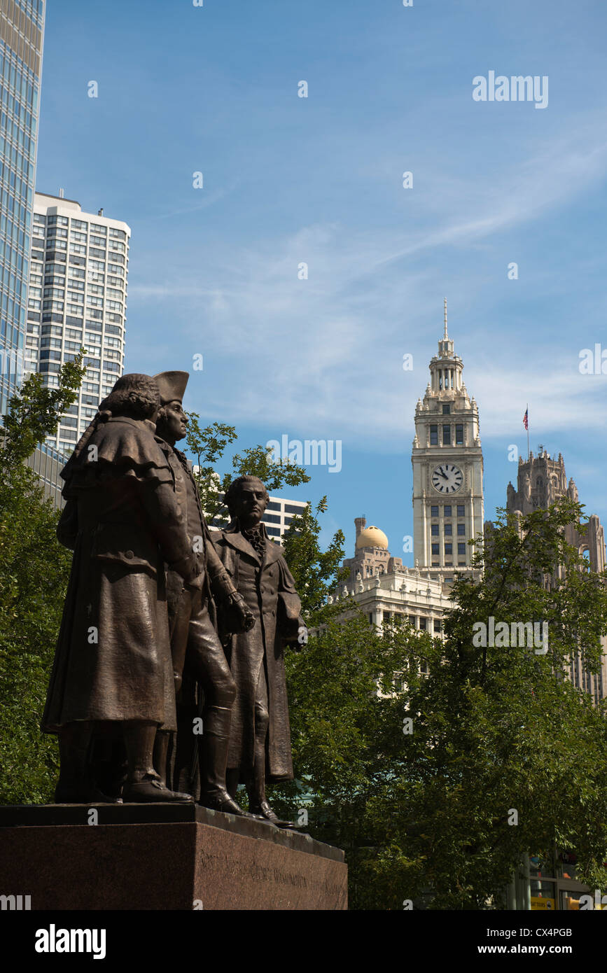 Heald Square Monument in Chicago with city skyline beyond Stock Photo ...