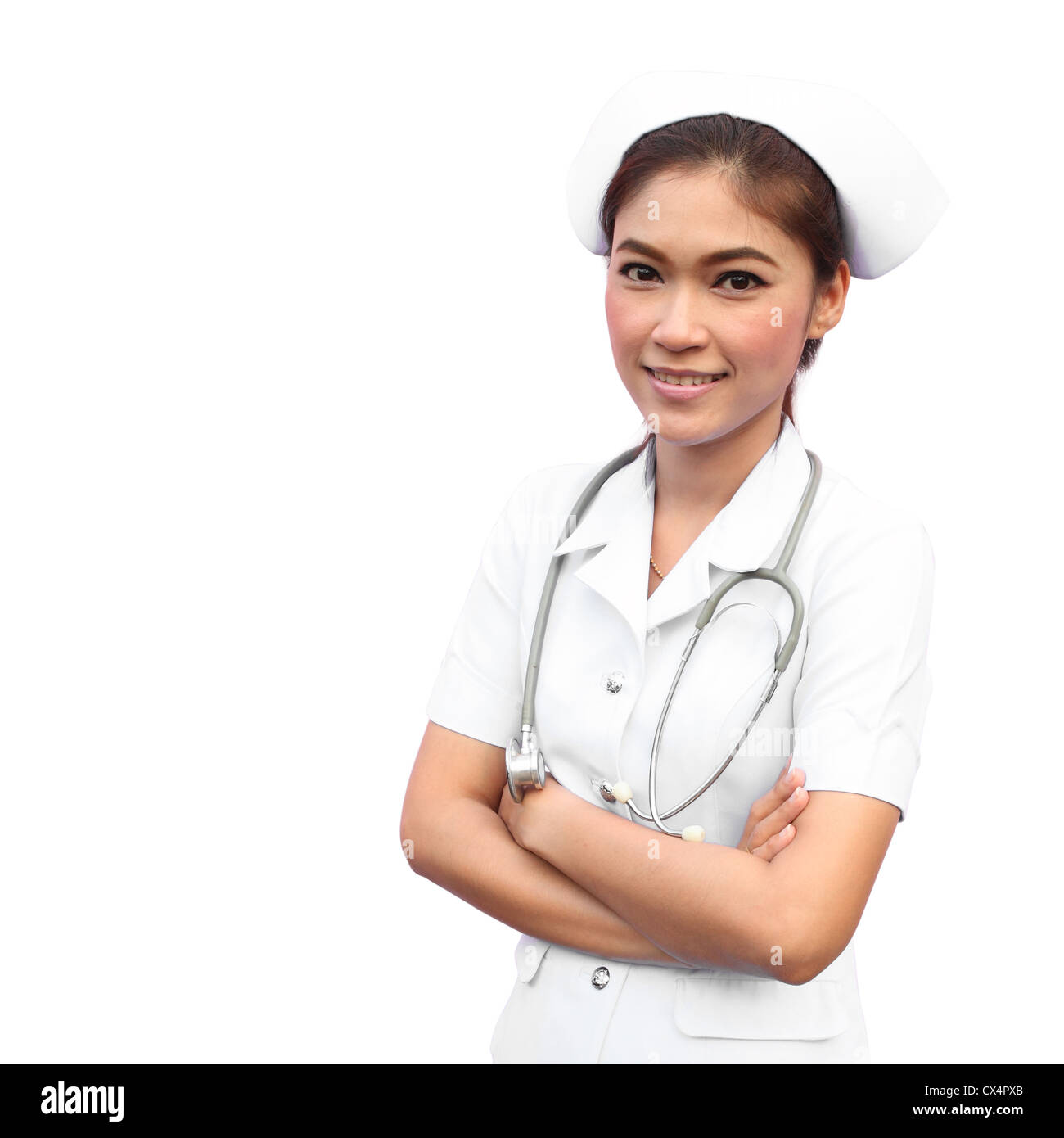 Female nurse standing with white background Stock Photo - Alamy