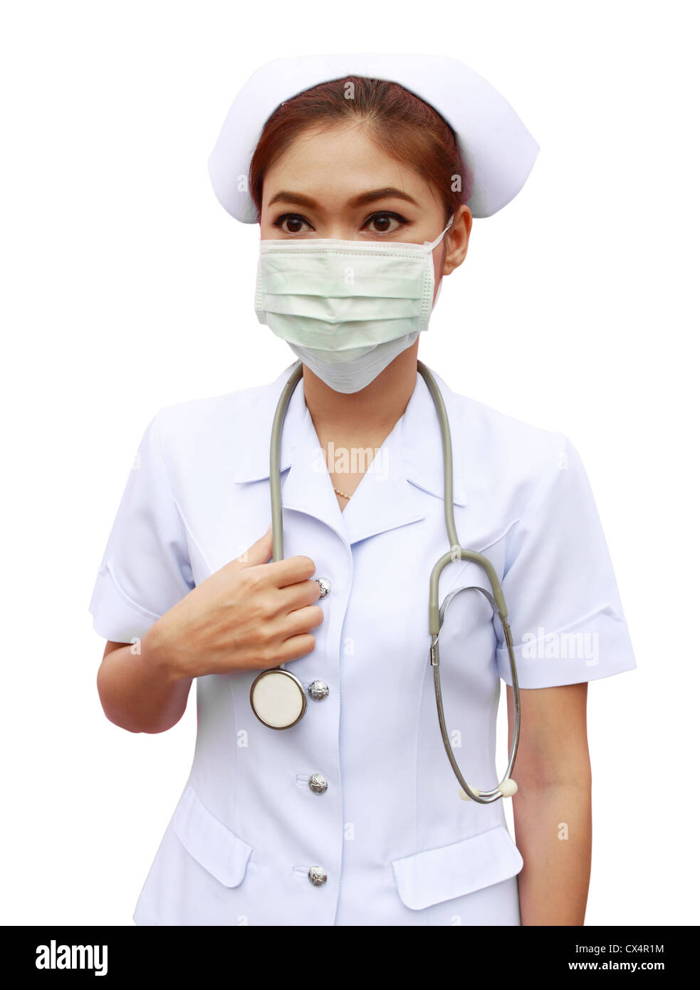 female nurse with stethoscope on white background Stock Photo - Alamy