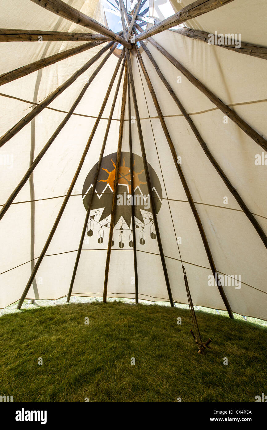 Teepee interior at the Treaty 7 First Nations Powwow, held at Heritage ...