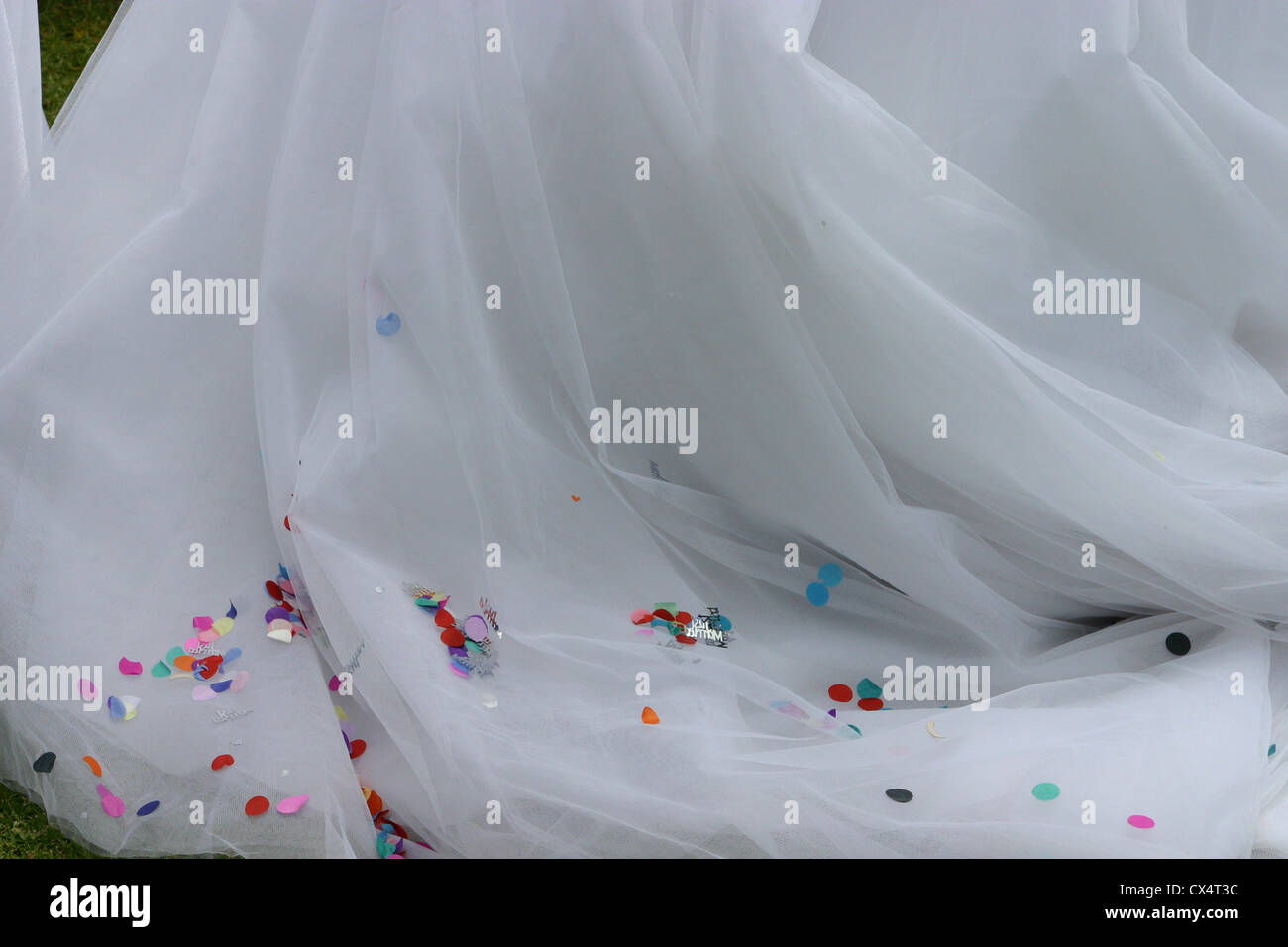 Confetti on Wedding Dress Stock Photo - Alamy