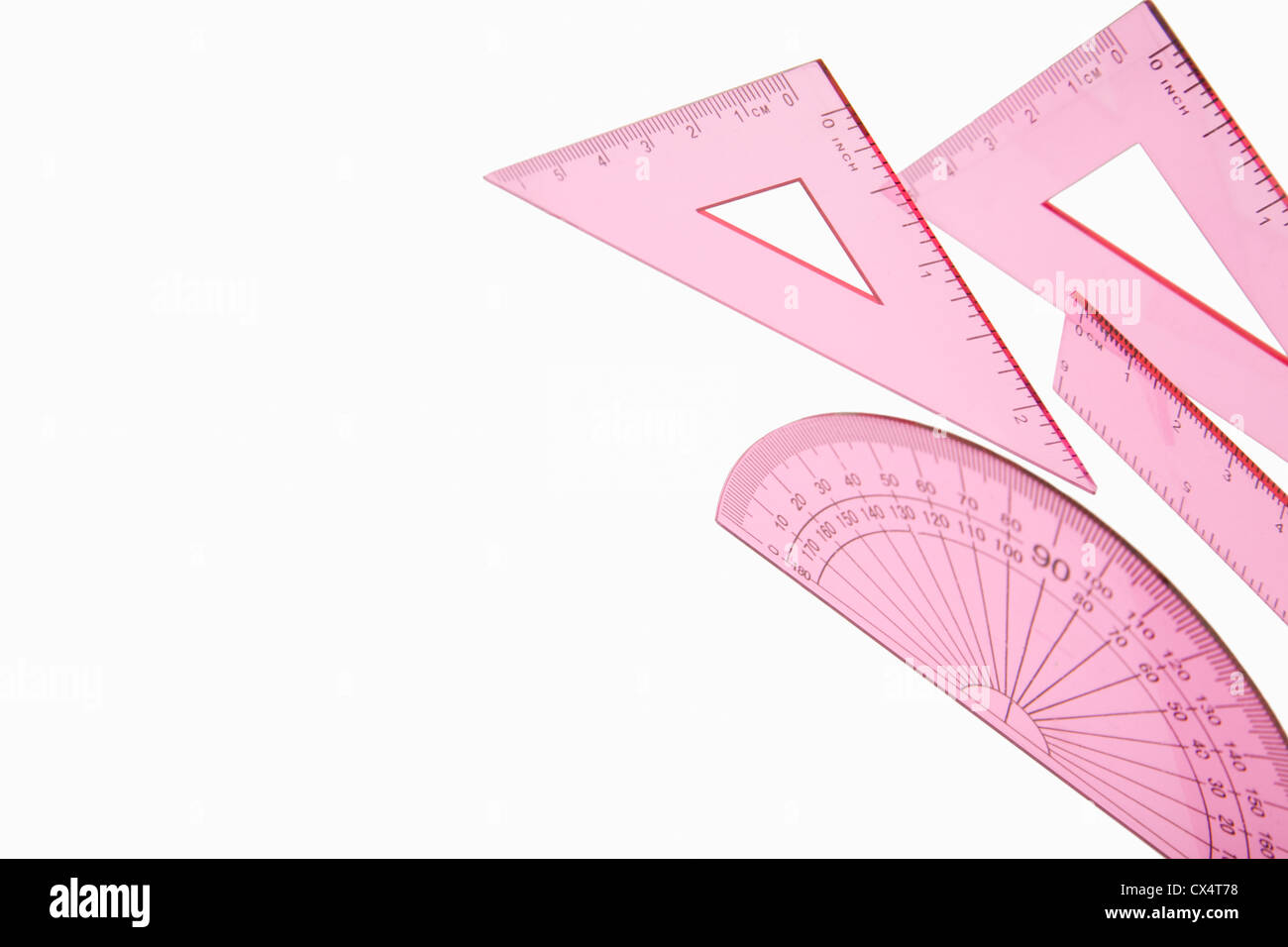 Close up shot of a pink maths set isolated on a white background Stock ...
