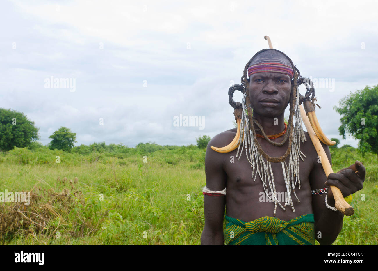 Mago National Park Ethiopia Africa Mursi tribe man Lower Omo Valley ...