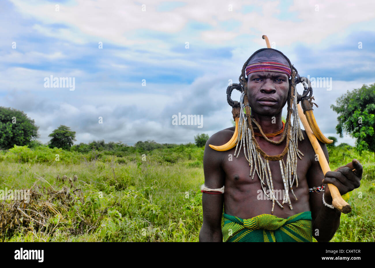 Mago National Park Ethiopia Africa Mursi tribe man Lower Omo Valley ...