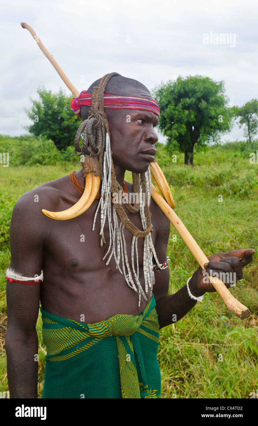 Mago National Park Ethiopia Africa Mursi tribe man Lower Omo Valley ...