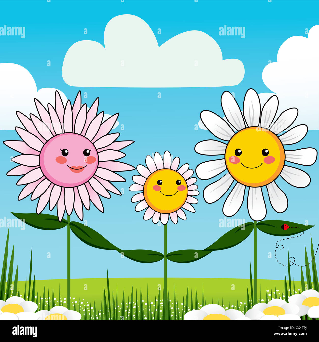 Cute and beautiful flower family together in garden Stock Photo - Alamy