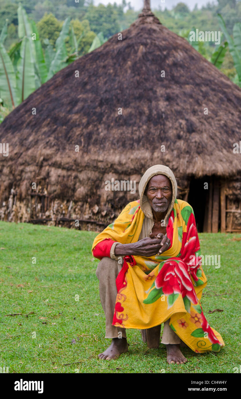 Sidama Tribe Ethiopia Africa old man age 82 with his hut home with scarf in Lower Omo Valley #30 ...