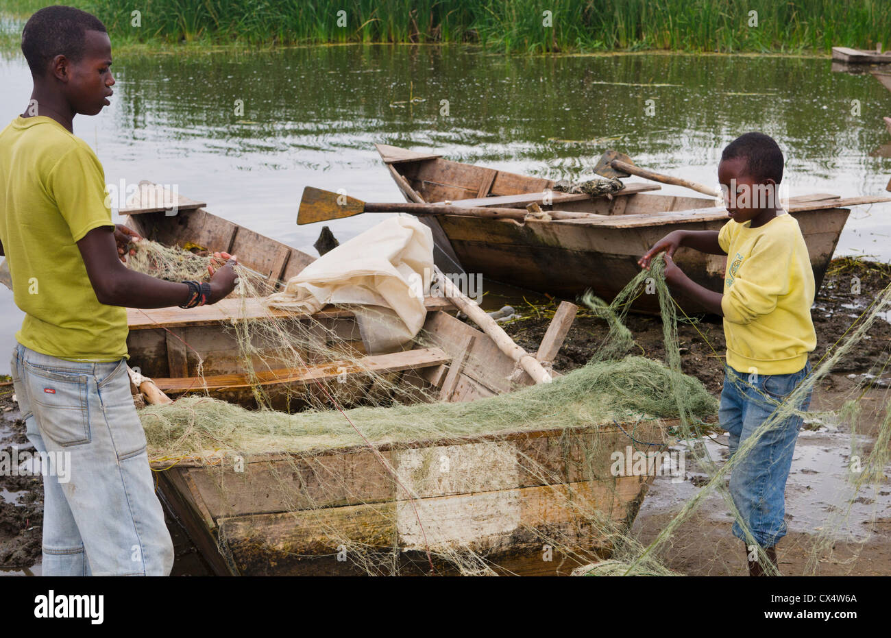Fish Market at Lake Awassa in Awassa Ethiopia Africa with fishermen ...