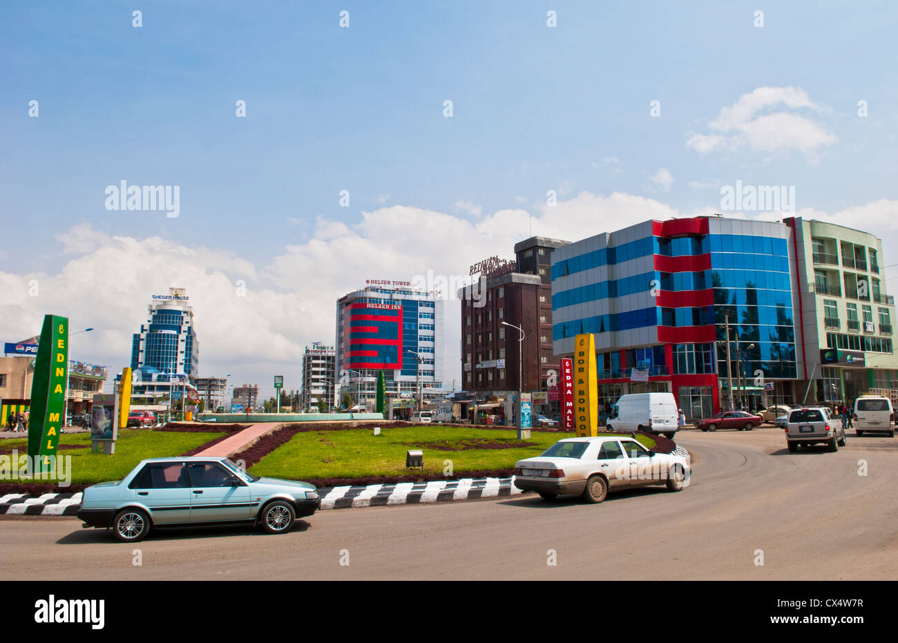 Addis Ababa Ethiopia, Africa modern city buildingswith traffic circle ...