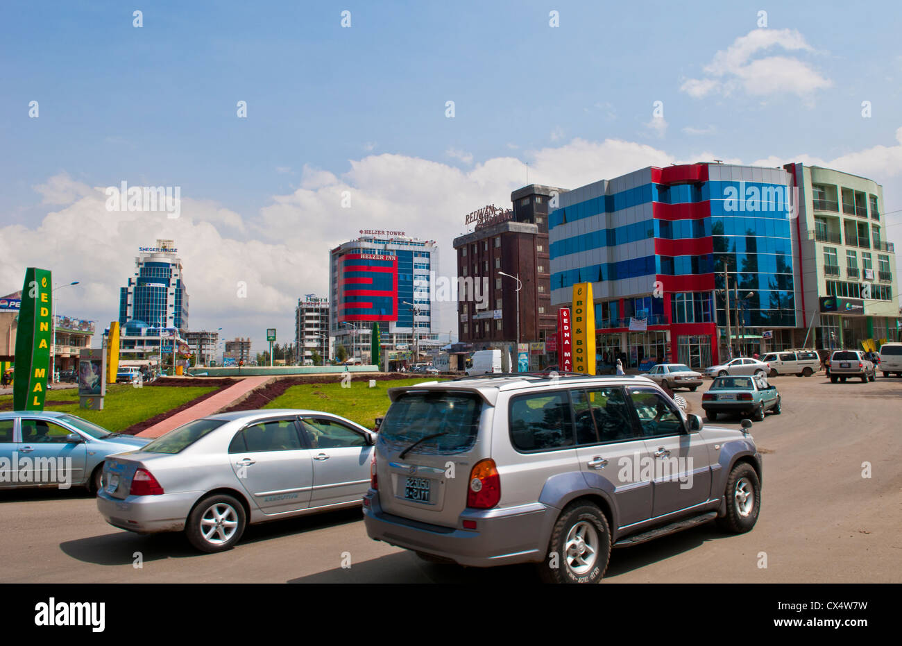 Addis Ababa Ethiopia, Africa modern city buildingswith traffic circle ...