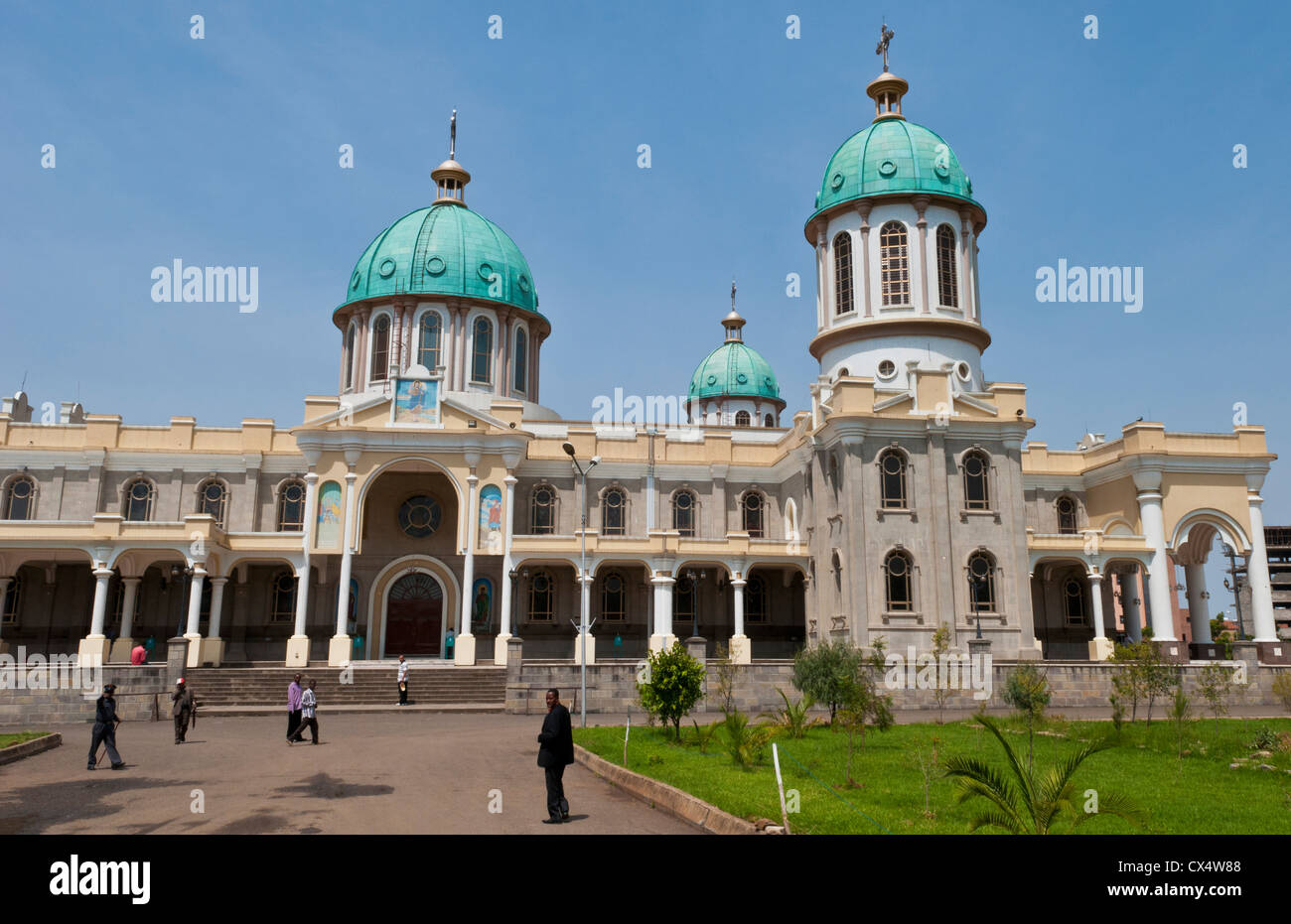 Addis Ababa Ethiopia, Africa modern city buildings with traffic circle and action Bole ...