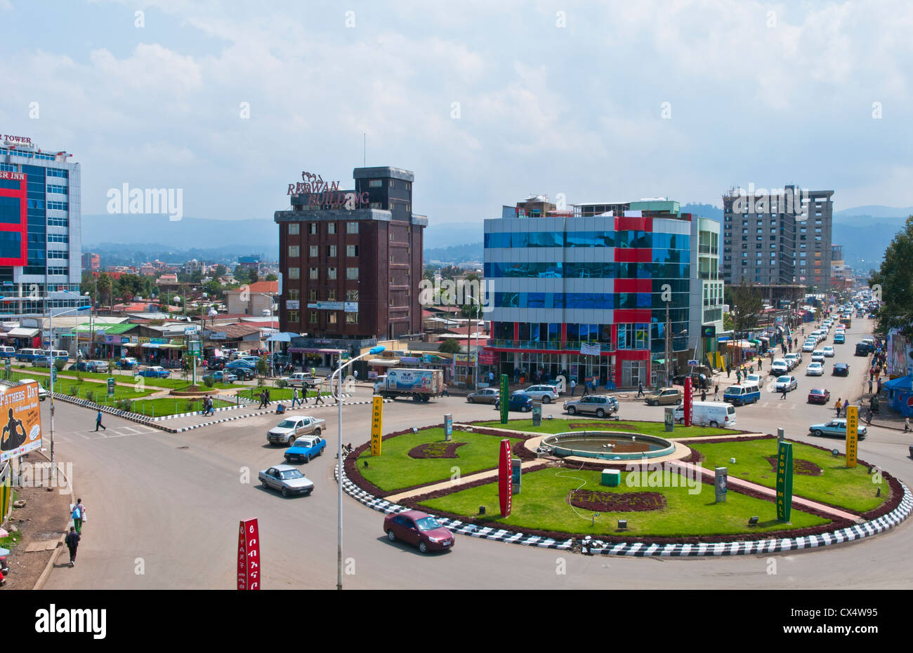 Addis Ababa Ethiopia, Africa modern city buildingswith traffic circle ...