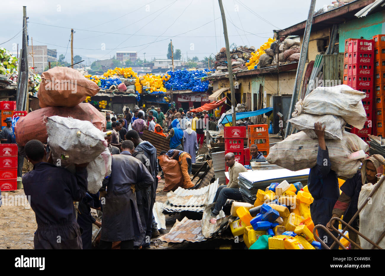 Addis Ababa Ethiopia Capital Africa main market in city with recycling ...