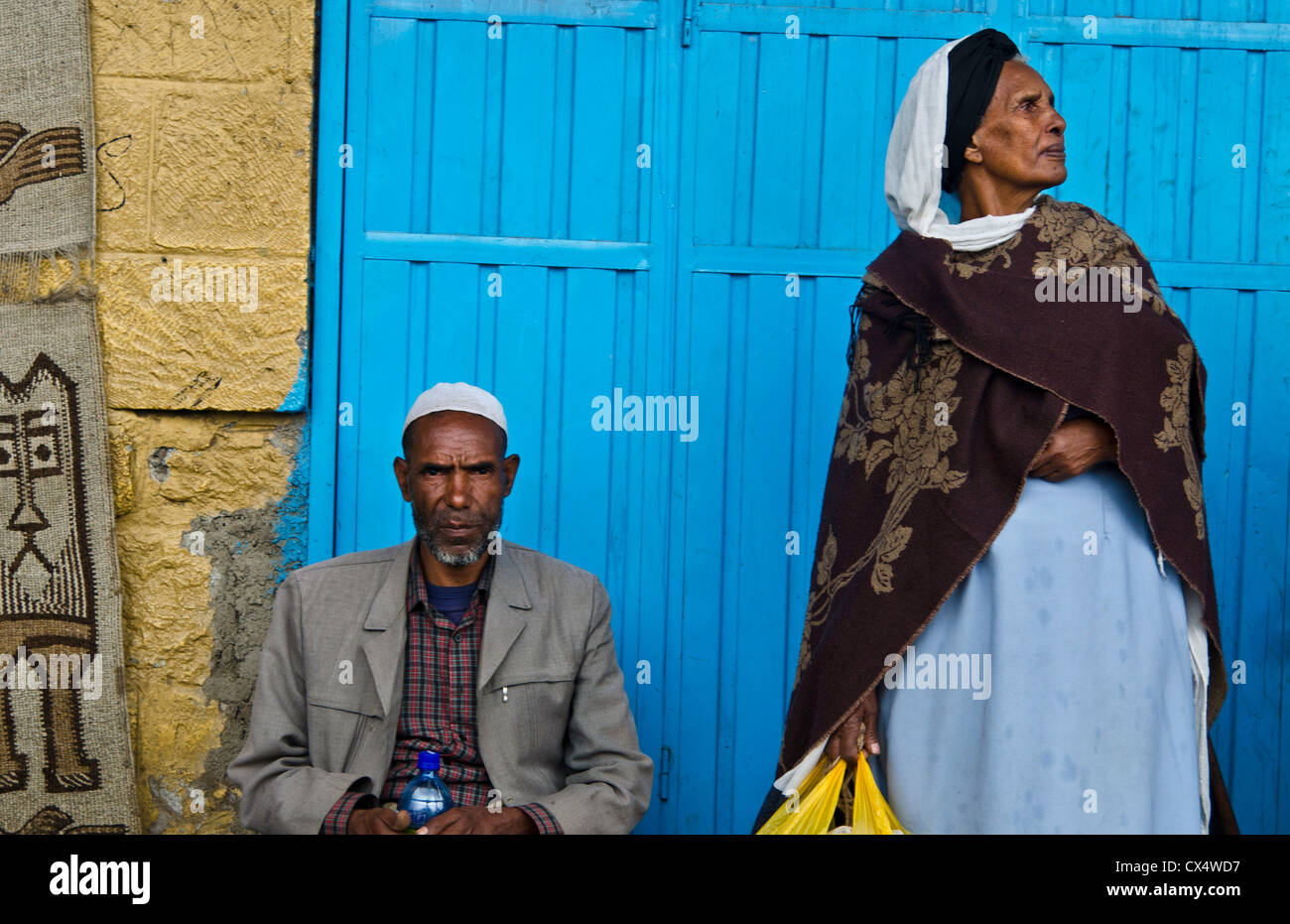 Addis Ababa Ethiopia Capital Africa local man and woman against blue ...