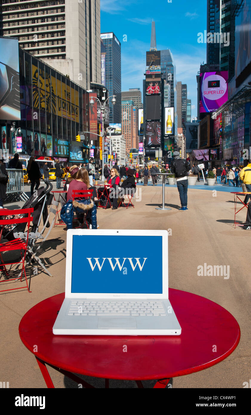 New York City New York Times Square world internet access waiting with ...