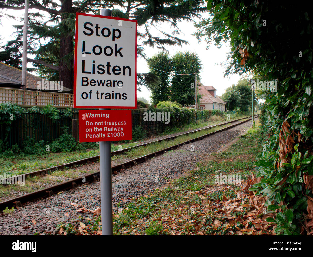 Railway warning sign Stock Photo - Alamy