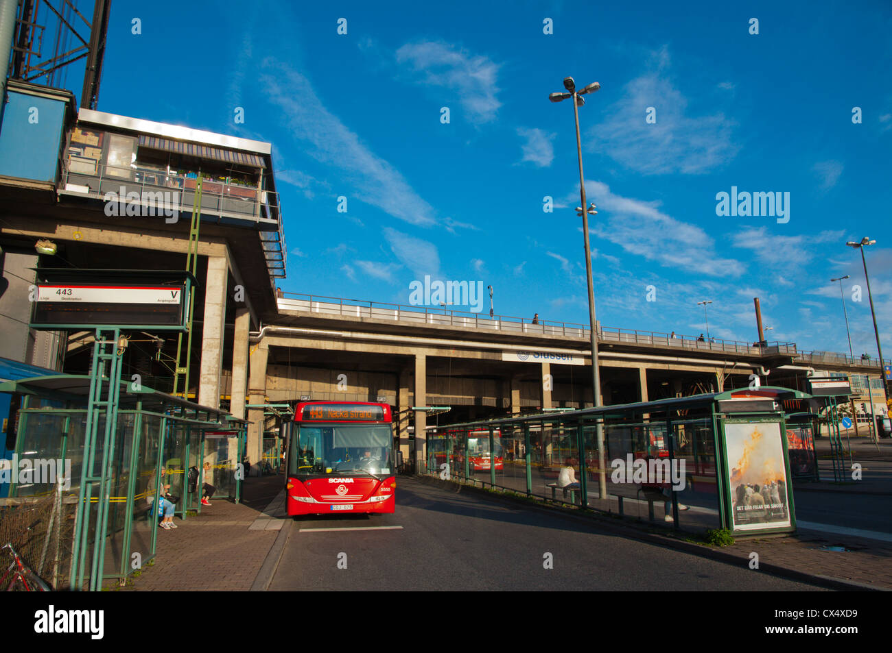 Bus platforms at Slussen transportation hub Södermalm district ...
