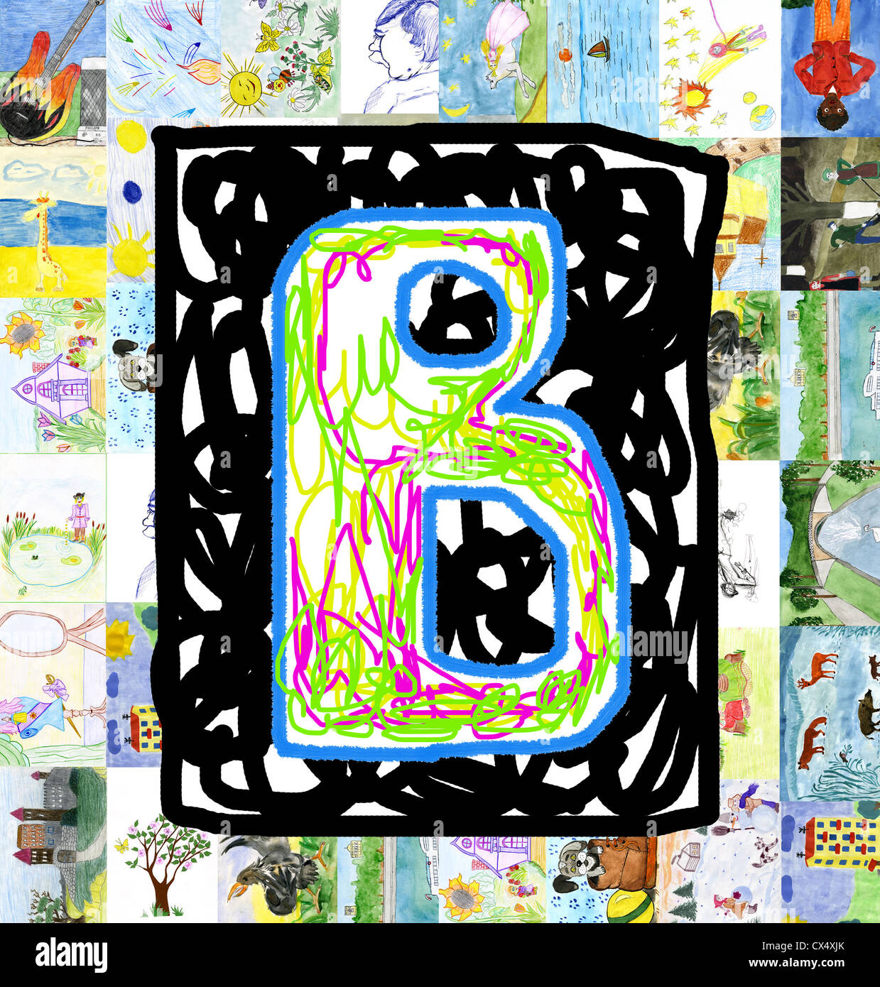 Initials letter B, from children's drawings. Made by child Stock Photo ...