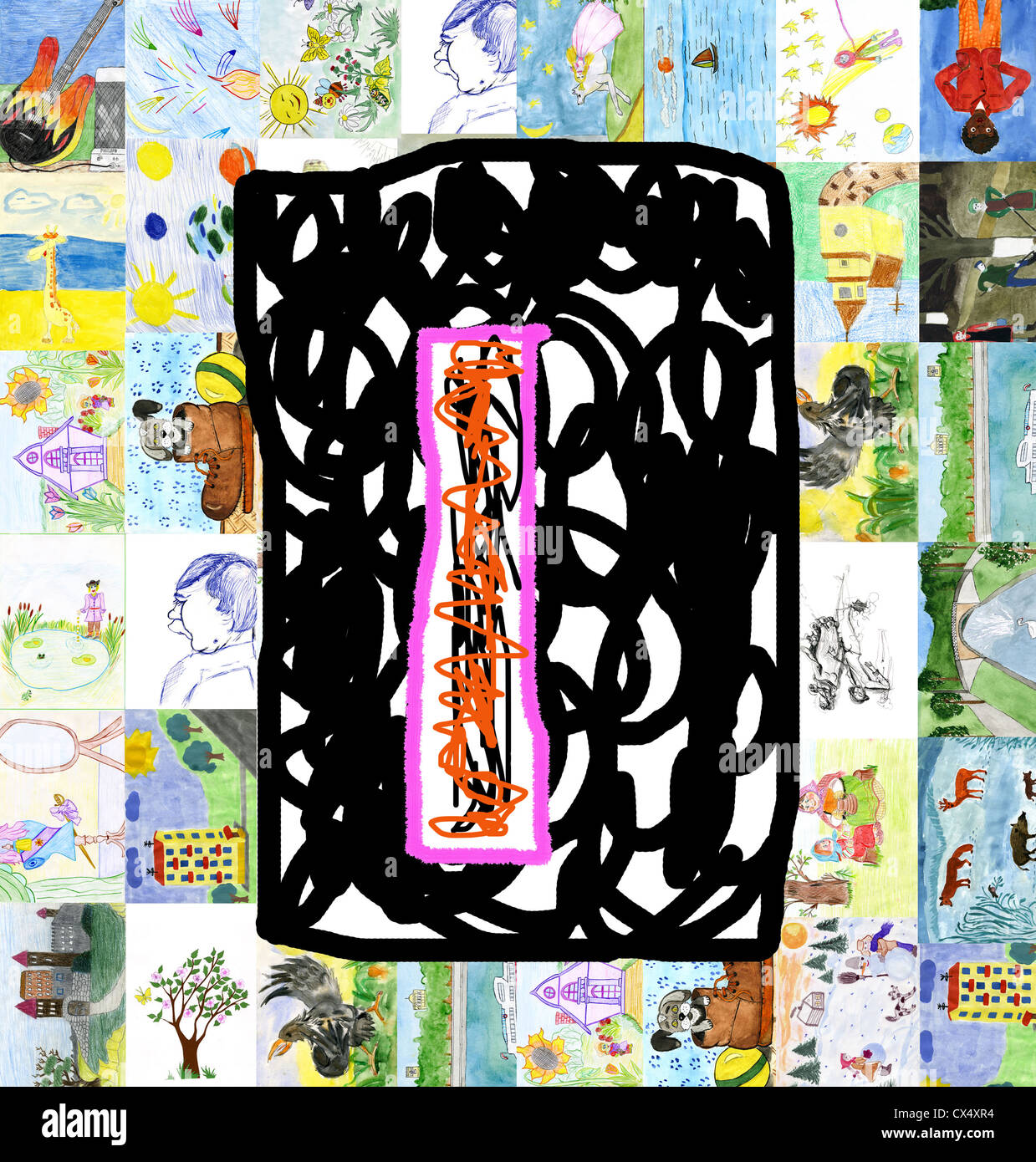 Initials letter I, from children's drawings. Made by child Stock Photo ...