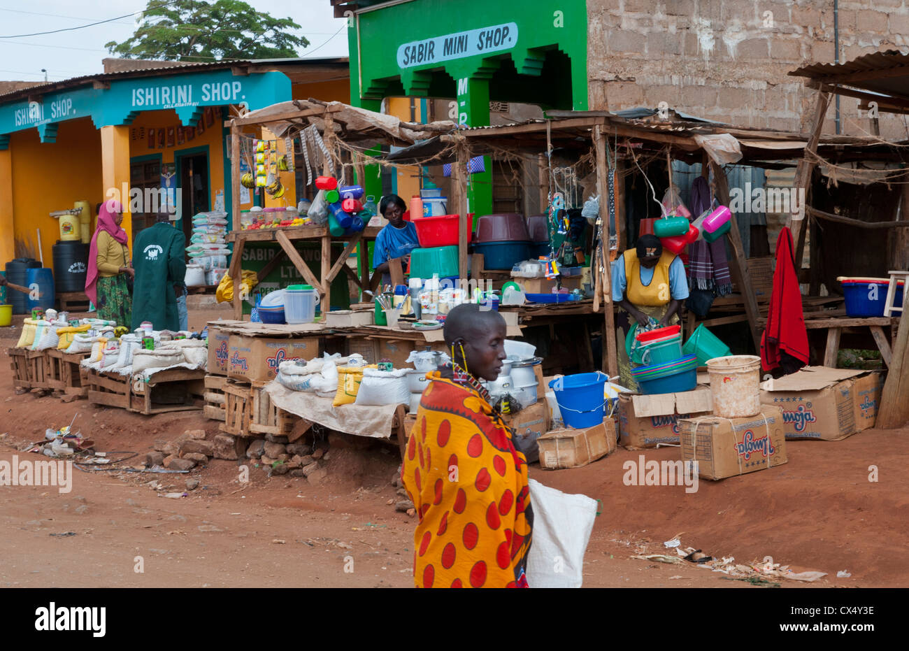 Kenya Africa Namanga border town stores and shops with local people ...