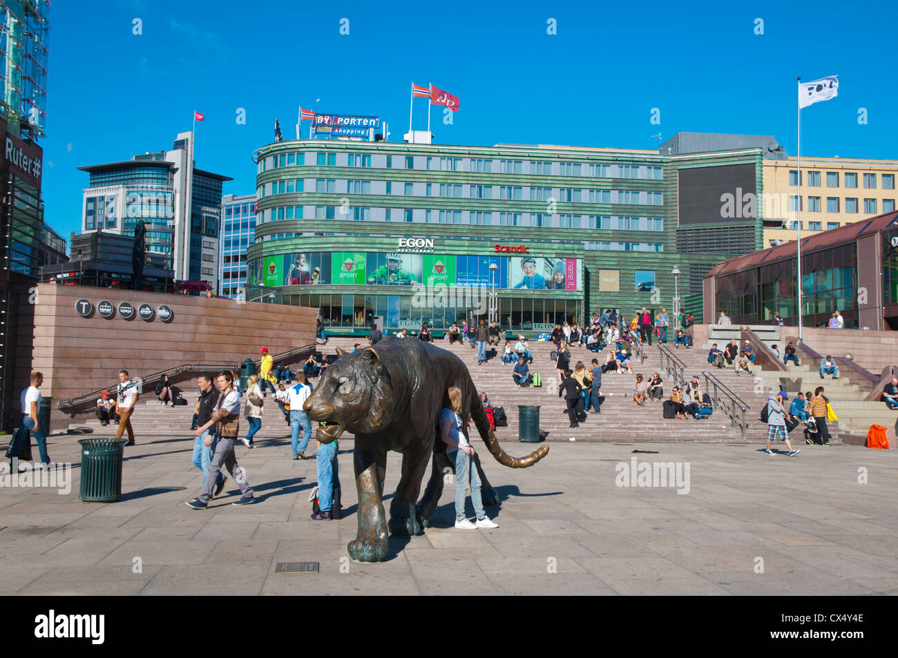 Jernbanetorget square in front of main railway station Sentrum central ...