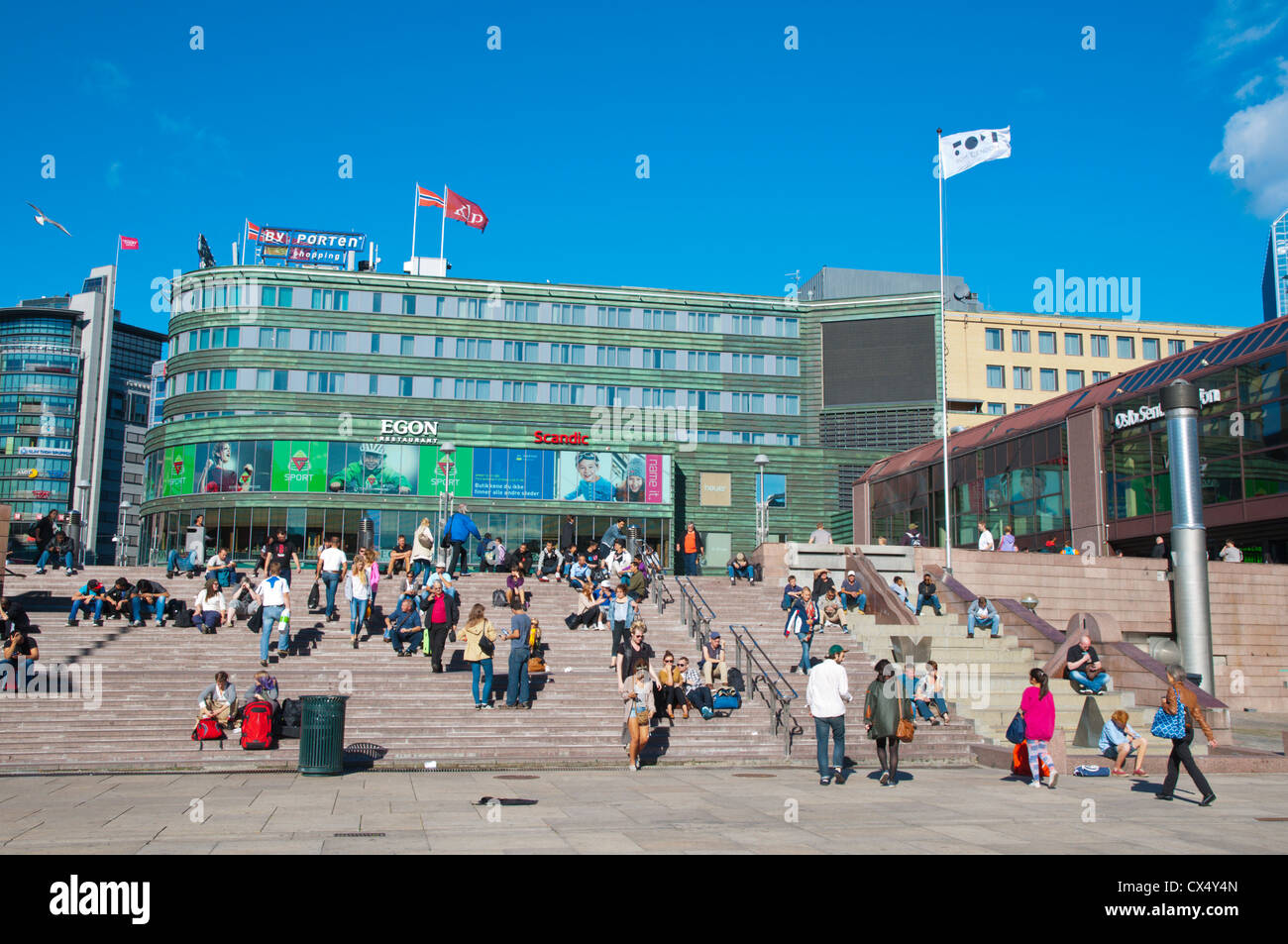 Jernbanetorget square in front of main railway station Sentrum central ...