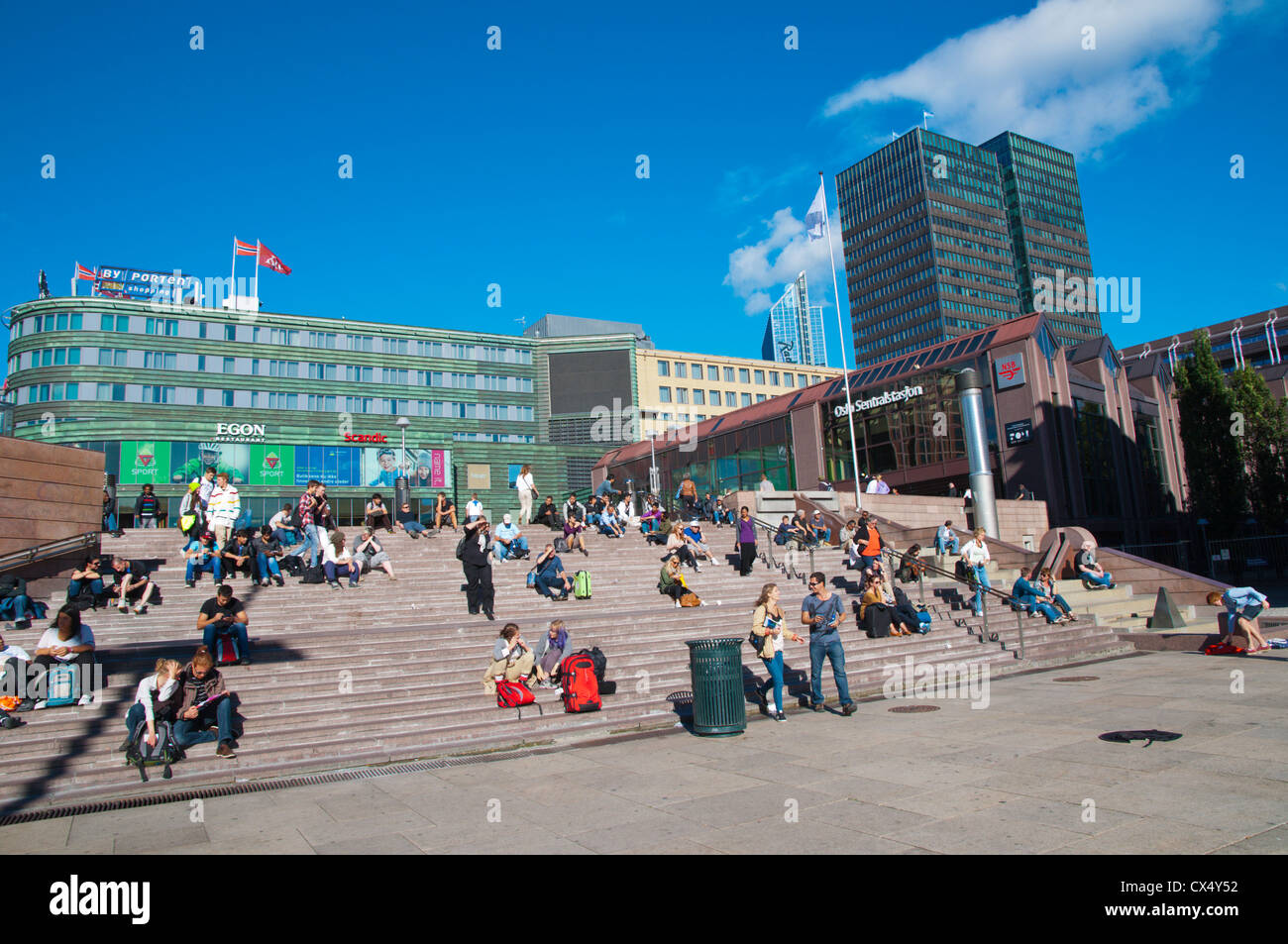Jernbanetorget square in front of main railway station Sentrum central ...