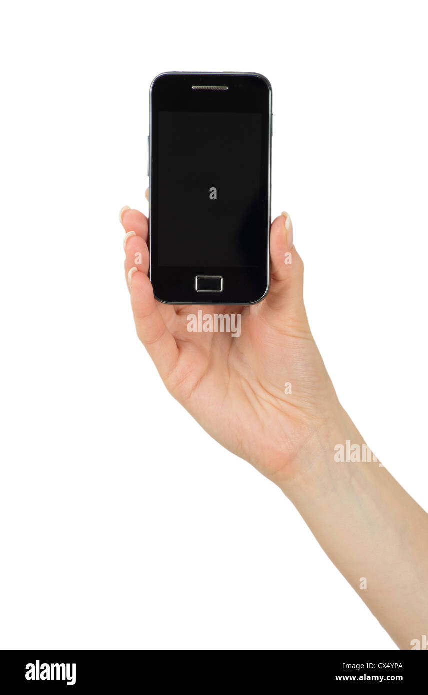 Hand holding mobile smart phone with blank screen Stock Photo - Alamy