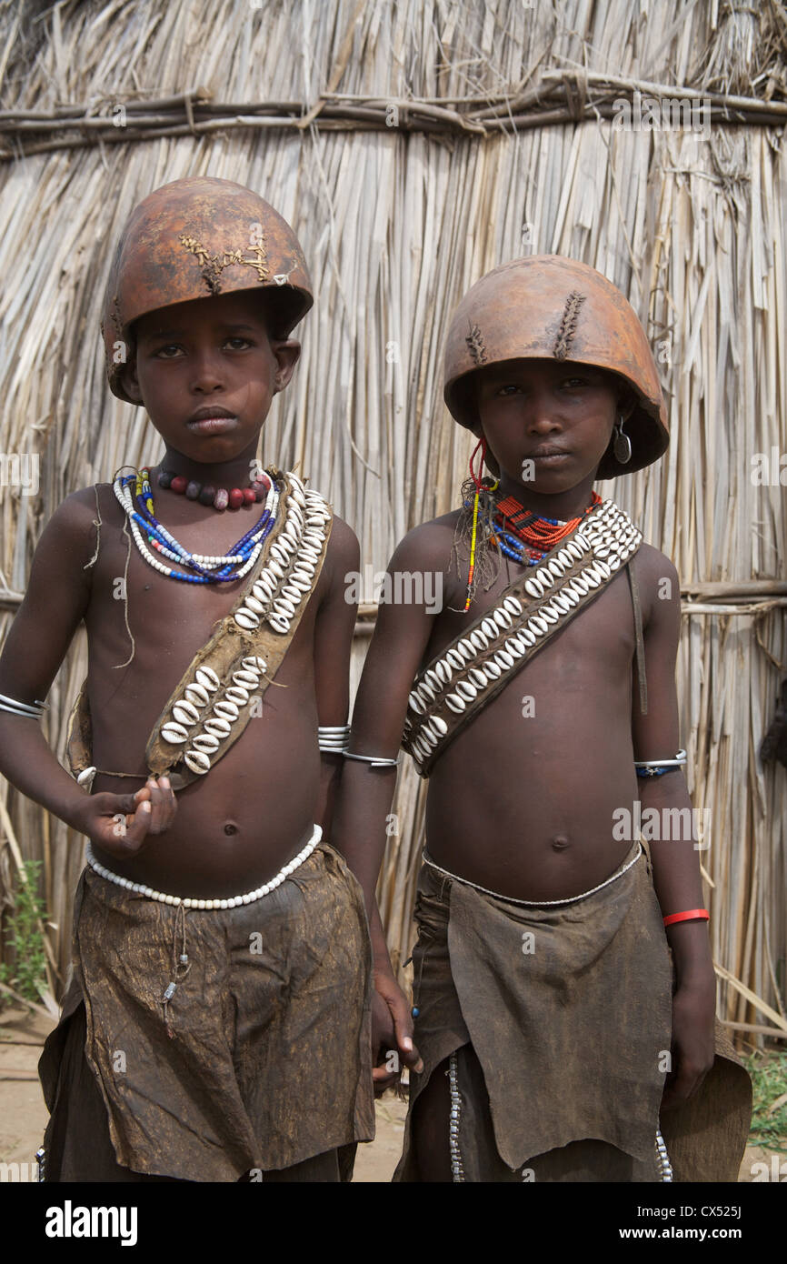 Two young children Erbore, Omo Valley, Southern Ethiopia, Africa Stock ...